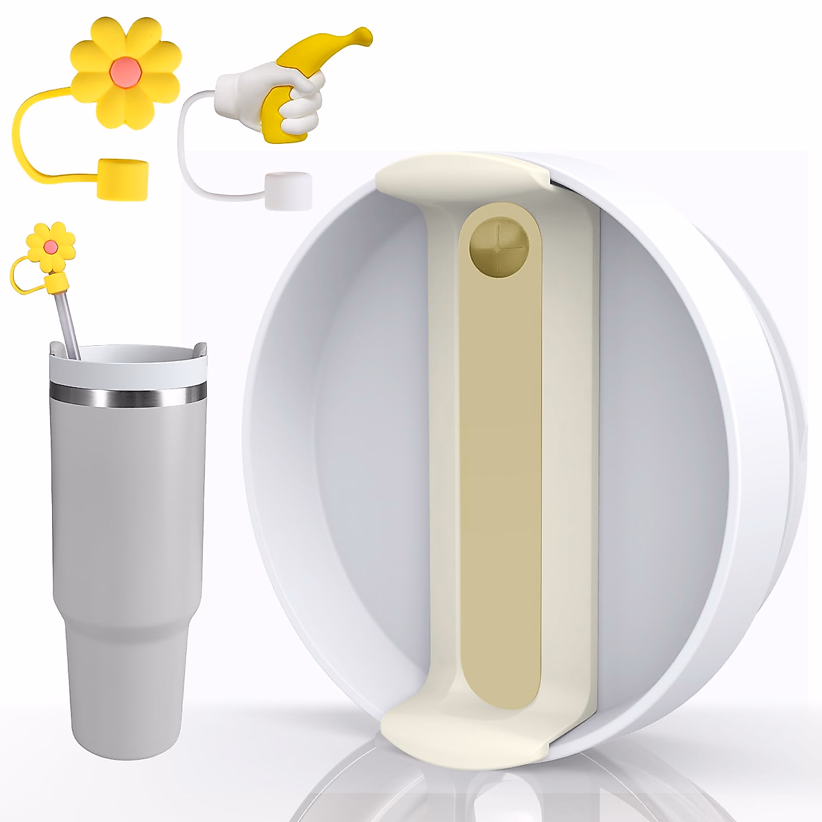 Tumbler Lids for Stanley, 2Pcs 2024 NEW Replacement Lid for Stanley & 4Pcs 0.4in Diameter Cute Silicone Straw Covers Cap for Stanley, Dust-Proof Drinking Straw Tips Lids, Best Gift Idea