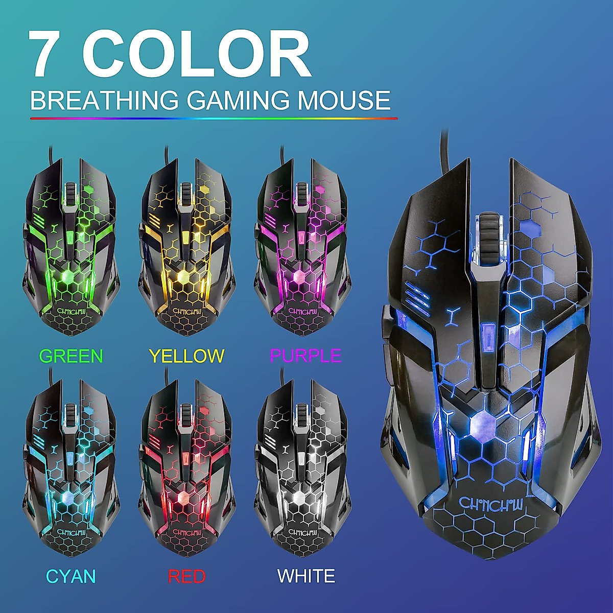 CHONCHOW Light Up Keyboard and Mouse Combo, Full Size RGB Gaming LED Keyboard and Rainbow Wired Gaming Mouse for PS4 PS5 Xbox One Computer Desktop PC Gamer Office