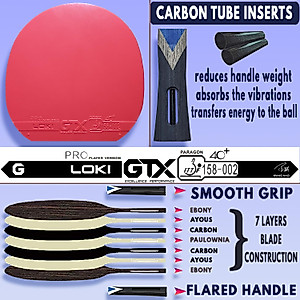 MaxMVMT Ping Pong Paddle Set of 4 - Carbon Fiber 7 Ply Rackets - 2 Wristbands - 8 Balls - 1 Rubber Cleaner Sponge - Premium ITTF Approved Rubber - Complete 4 Player Table Tennis Setup - Carry Case