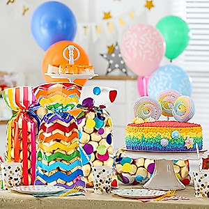 Rainbow Cellophane Treat Bags, Polka Dot Stripes Printed Pattern Goodie Candy Favor Bags with Twist Ties for Pride Day Kids School Lunches Baby Shower Birthday Party Supplies (105 Pieces) (180 Pieces)