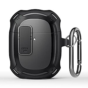 JAKPAK Compatible with Google Pixel Buds A Case Cover [Front LED Visible] Shockproof Protective Case with Keychain Secure Lock Design Hard PC Case Cover for Pixel Buds A 2021 Black