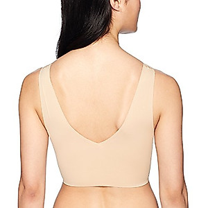 Calvin Klein Women's Invisibles Comfort Seamless Lightly Lined V Neck Bralette Bra, Beige, Large