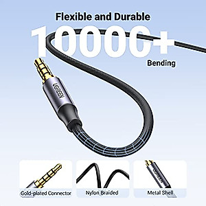 UGREEN 3.5mm Audio Cable Braided 4-Pole Hi-Fi Stereo TRRS Jack Shielded Male to Male AUX Cord Compatible with iPad, Samsung Phones, Tablets, Car Home Stereos, Headphones, Speaker, 3FT