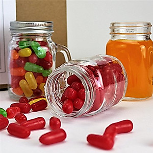 Mini Mason Jar 4 Ounce Mugs (Not Full Size) - Set of 12 Miniature Glasses With Handles And Leak-Proof Lids - Great For Gifts, Drinks, Favors, Candles And Crafts