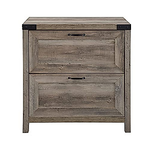 Walker Edison Bergman Modern Farmhouse 2-Drawer File Cabinet with Metal Accents, 30 Inch, Grey Wash