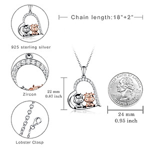 CVRAVO Sterling Silver Cow Pendant Necklace Birthday Gifts Cute Animal Jewelry for Women