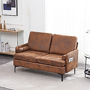 TehRecBT Loveseat Sofa,Upholstered Two-Person Small Couch with Metal Legs,Modern Mid Century Living Room Lounge Chair Two-Seat Sofa for Small Spaces for Living Room, Bedroom (Loveseat,Brown)