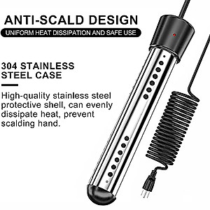 Immersion Water Heater, Bucket Water Heater, Submersible Water Heater 304 Stainless Steel Guard, Pool Heaters for Boiling Bath Water to Heat 5 Gallons of Water in Minutes-U.S Standard