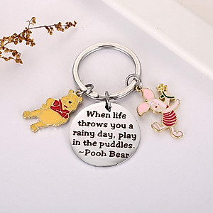 Pooh Bear Piglet Keychain Decor Party Suppiles - When Life Throws You a Rainy Day, Play in The Puddles Inspirational Gifts