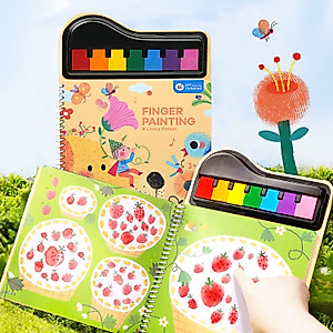 Jar Melo Fingerprint Coloring Book for Kids, 7 Colors Mess Free Painting Book for Children Art, Learning, Travel Activities