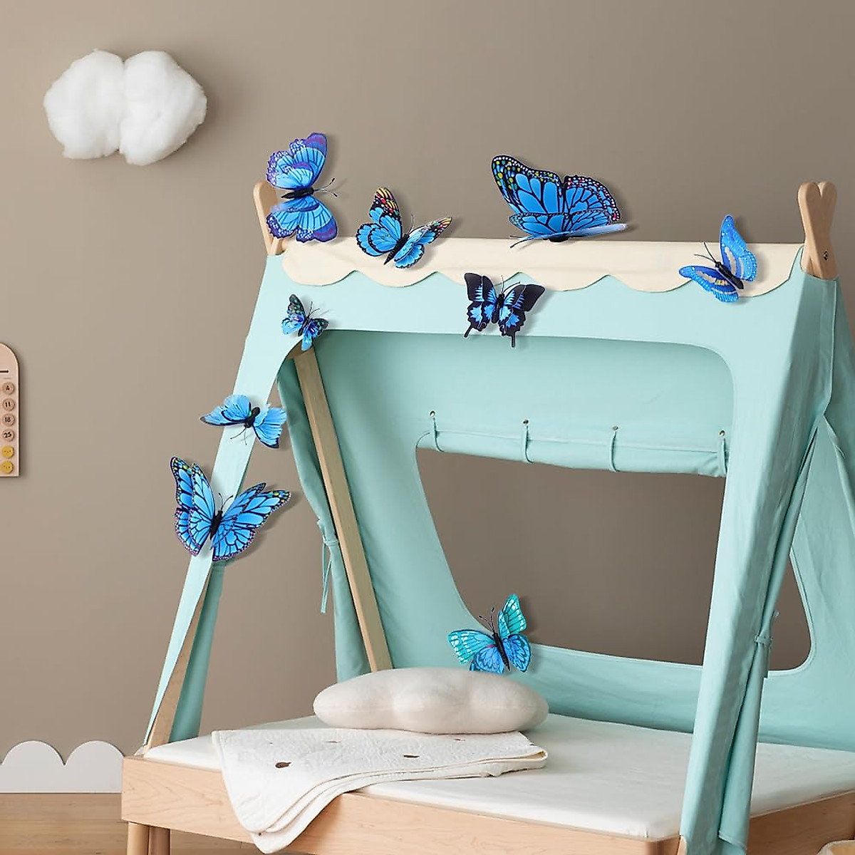 Somotersea 24Pcs 3D Butterfly Wall Decor Removable Butterfly Decoration for Girls Room Butterflies Decals Birthday Party Decorations Kids Bedroom Butterfly Stickers Magnets Blue