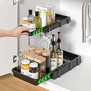 Trusthere Under Sink Organizers and Storage, 2-Tier Sliding Kitchen Sink Organizer, Bathroom Organizers and Storage Shelf Drawer, L-shapeUnder Sink Storage for Kitchen Bathroom Cabinet