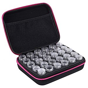 Focket Diamond Painting Storage Case,30 Slots Double Seal Embroidery DIY Nail Art Craft Storage Beads Display Storage Box Suitcase Design Jewelry Organizer for Earrings,Essential Oils,etc(Red Rose)