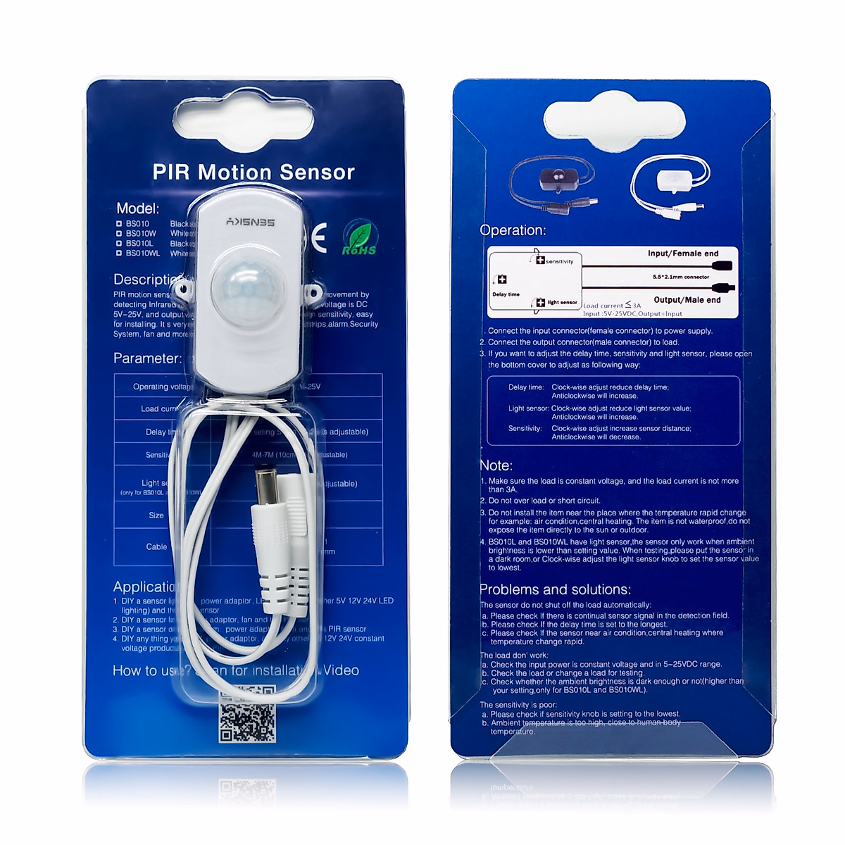 Sensky BS010W DC 12v to 30v PIR Motion Activated Sensor Switch DIY LED Lighting ( Delay Time, Sensor Distance Adjustable )