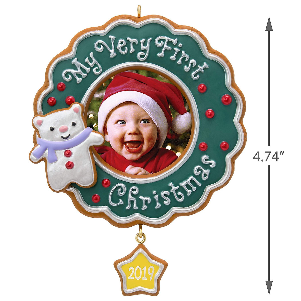 Hallmark Keepsake 1299QGO2347 Ornament 2019 Year Dated, My Very First Christmas Baby Photo Frame
