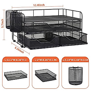 gianotter 3 Tier Desk Drawer Organizer, Office Desk Organizers and Accessories with 2 Pen Holder, Desk Accessories & Workspace Organizers for Home Office Supplies (Black)