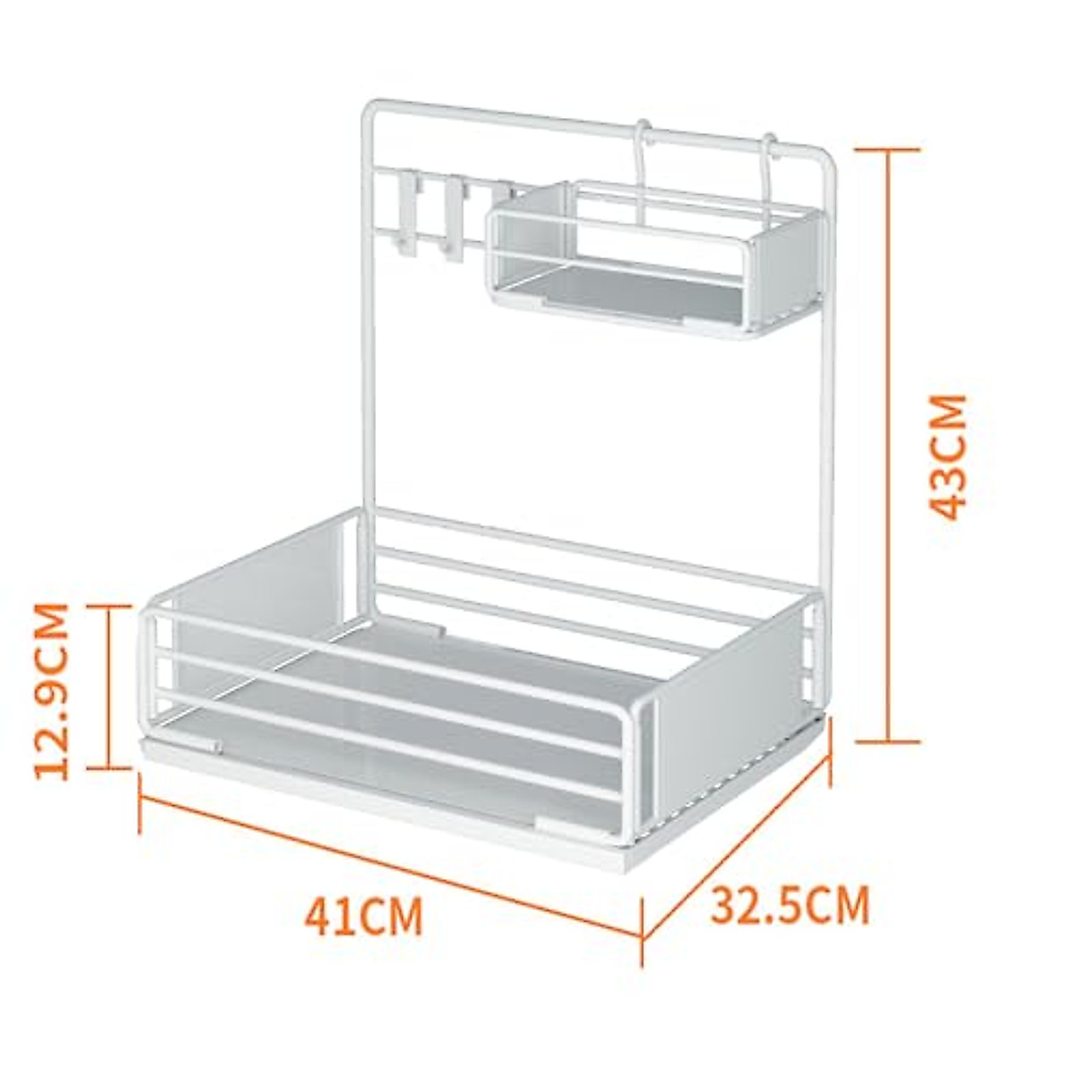 SLDMJFSZ Under Sink Organizers and Storage, 2 Tier Slide Out Kitchen Cabinet Organizer Sturdy Bathroom Storage, with Hook,White