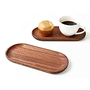 Mini Serving Tray for Jewellery Key Coin Set of 2, Oval Ebony Wood Natural Dessert Cup Tray, Small Wooden Cheese Plate, Tableware Decorative Tray (2)