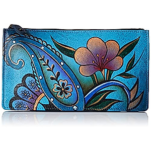 Anna by Anuschka Women's Hand Painted Genuine Leather Organizer Wallet - Denim Paisley Floral