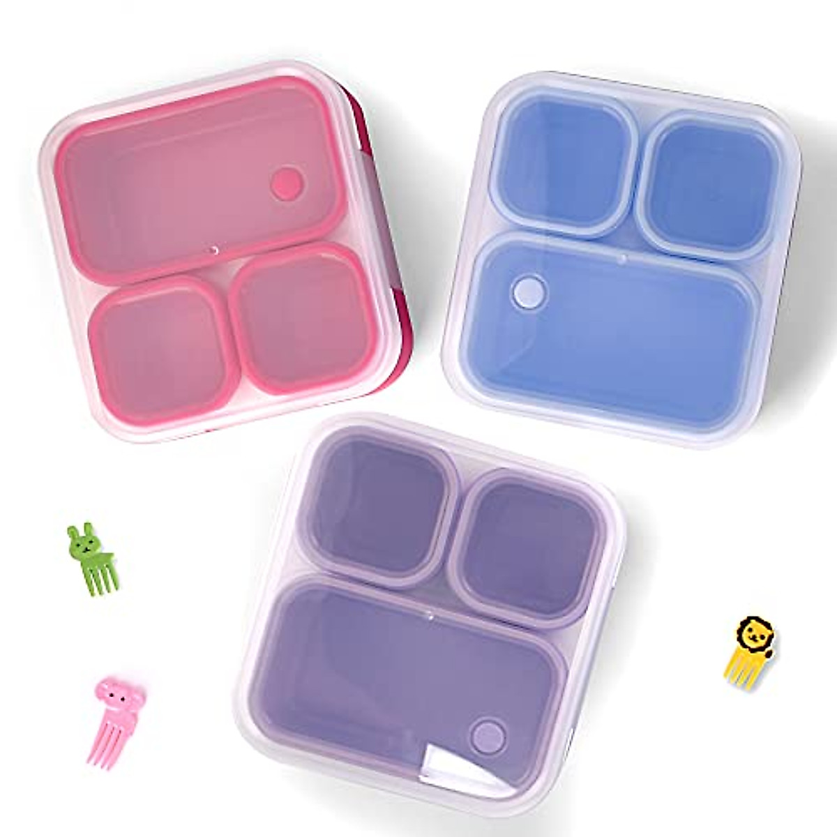 Genteen Leak-Proof Kids Lunch Box, Bento Box with 3 Removable Compartments, Toddler Lunch Box for Daycare, School, Ideal Portion Size for Ages 3 to 7 BPA-Free Dishwasher Safe-Green - Dark Pink