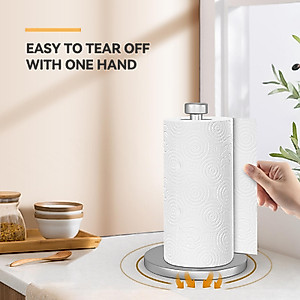 Bilillo Paper Towel Holder Countertop, Paper Towel Holder Stand with Weighted Base Suction Cups, Stainless Steel Paper Towel Holder for Kitchen Bathroom (Silver)