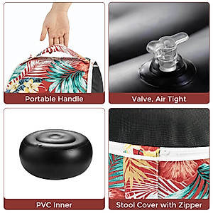 IN4 Care Outdoor/Indoor Inflatable Ottoman Pouf D20 xH9, All Weather Round Footstool with Foot Pump, Water Repellent Portable Footrest with Handle for Patio Garden Camping Travel-Chili Red Floral