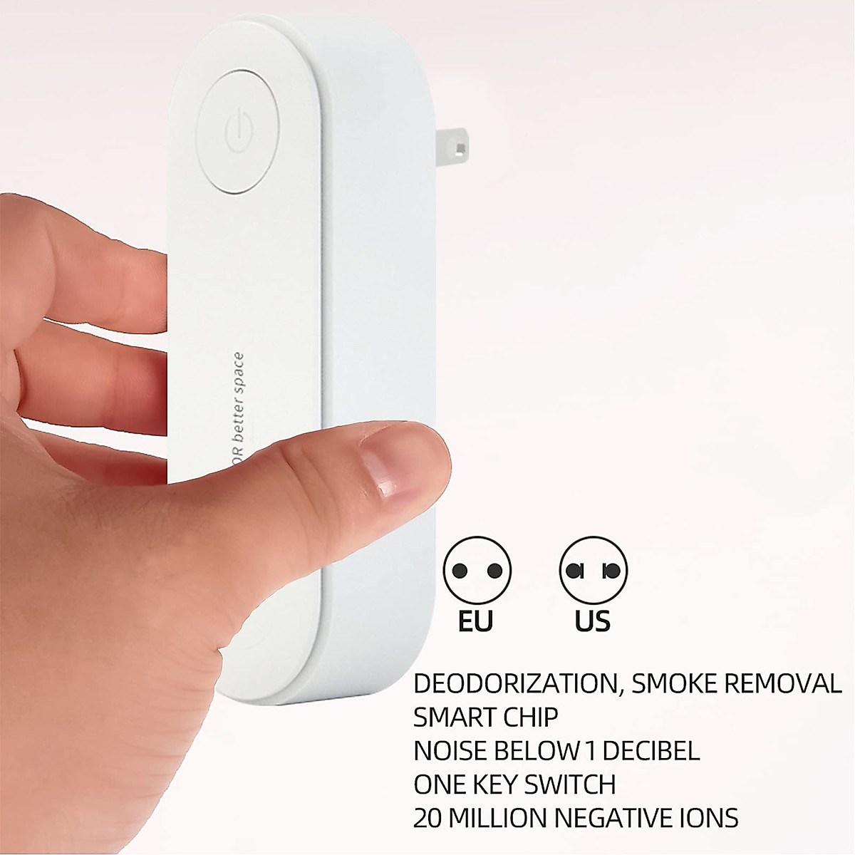 Mini Portable Negative Ion Generator, Plug-in fresheners, for Use in Rooms Odors, Smoke and Pet Room, Bedroom, Living Room, Hotel, Toilets (White)