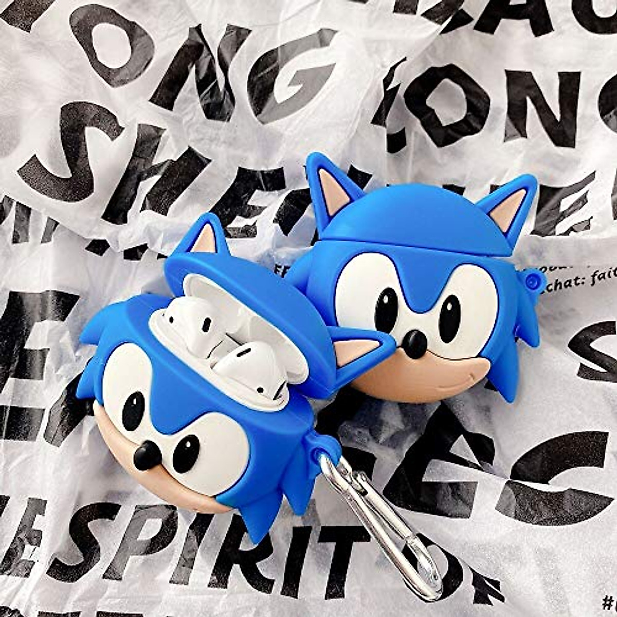 VARWANEO Cartoon Sonic 3D Silicone Earphone Protective Case for Airpods 1/2/Pro, Wireless Bluetooth Headset Case Cover Soft Shell (for AirPods 1 2)