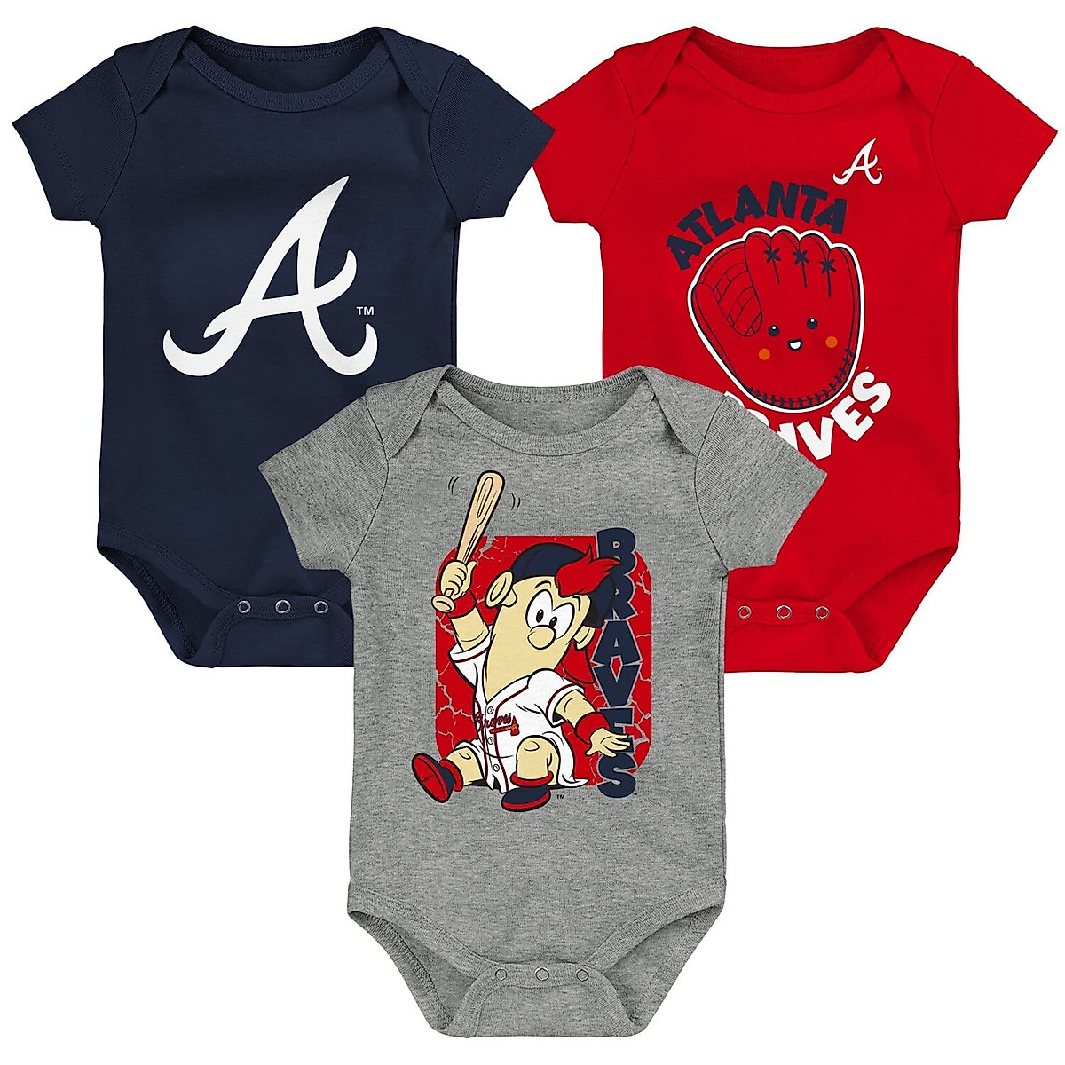 Outerstuff MLB Newborn & Infants 0-24 Months Change Up 3 Piece Onesie Creeper Romper Set (3/6 Months, Atlanta Braves)
