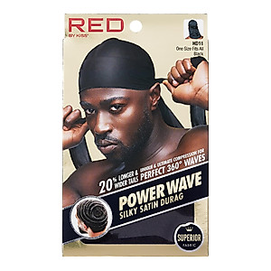 KISS Red Power Wave Silky Satin Durag Extra Long Tails (Black)