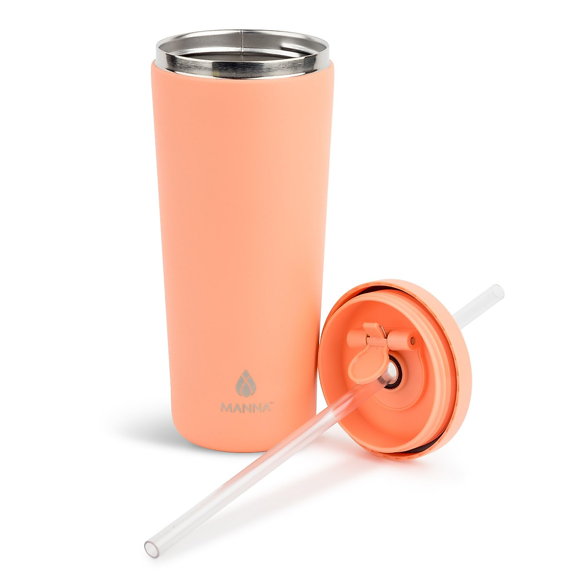 Manna Ranger Double-wall Insulated Stainless Steel Tumbler with Leak-proof Smart Seal Lid and Reusable Tritan Straw - 24 Oz - Salmon