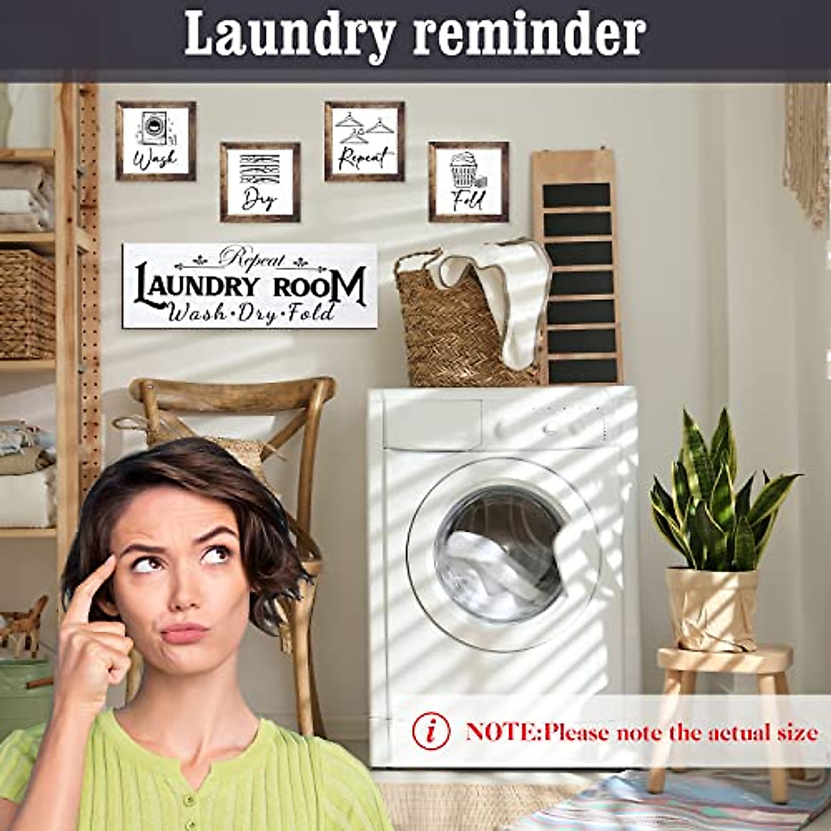 Yerliker Set of 5 Laundry Room Decor Farmhouse Laundry Room Wooden Sign Wash Fold Dry Repeat Signs Rustic Laundry Wall Art Prints Laundry Room Sign Decor for Home, Unframed