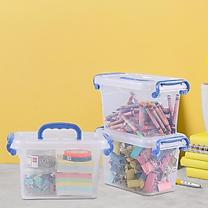 Lasbily 6 Packs Mini Plastic Clear Storage Box Container with Lids, Small Stackable Bin with Latch, 1.5 L