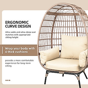 UPHA Outdoor Oversized Egg Chair,Indoor Patio Large Wicker Lounge Chair with Steel Frame and Cushions for Outside,Backyard(Beige Rattan,Beige)