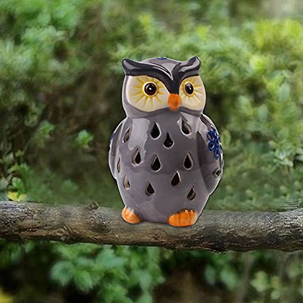 5.31in Ceramic Owl Garden Statue Figurines, LED Solar Light Lawn Lamp Yard Art Home Garden Decor