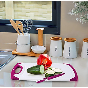 CHEF GRIDS Durable Plastic Cutting Board Set, Chopping Board Thick Plastic, for Vegetable Meat or Cheese with Non-Slip Feet and Handles with Juice Groove (BLACK)