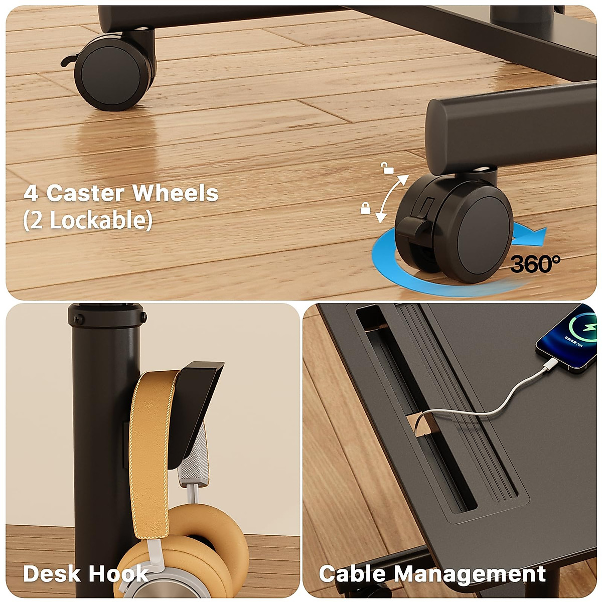JYLH JOYSEEKER Mobile Standing Desk, 28 inch Height Adjustable Rolling Laptop Desk, Pneumatic Sit Stand Desk with Lockable Wheels, Portable Desk Workstation for Home Office, White