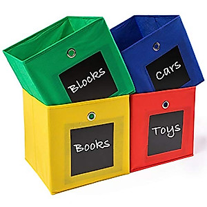 EIQOCCA NewHeightsHome Storage Cube Organizer with Chalkboard Label - 11 inch - Kids Toys, Books, Clothes - Perfect for Nursery, Bedroom, Playroom - 4 Colors - Collapsible Fabric Basket
