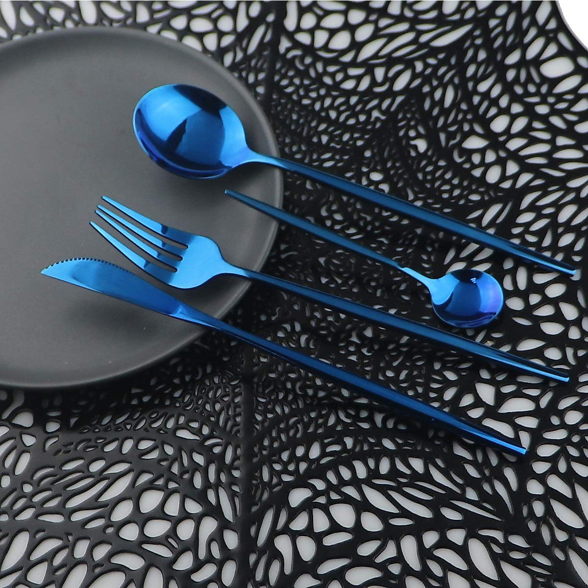 Uniturcky Mirror Polished Blue Silverware Set,24-Piece 304 Stainless Steel Satin Finish Flatware Set,Kitchen Utensil Set,Tableware Cutlery Set for Home and Restaurant, Dishwasher Safe Service For 6