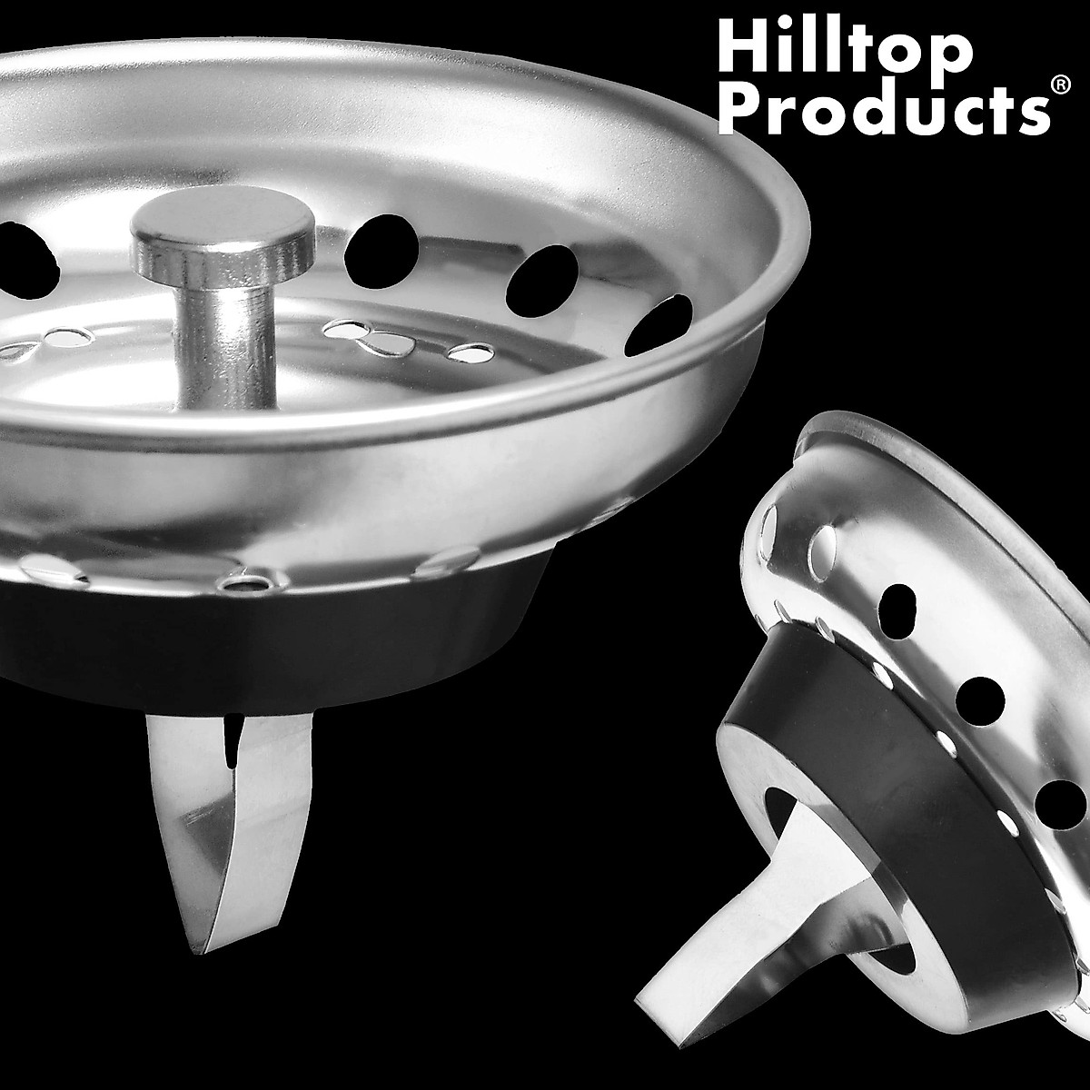 2 Pack - Kitchen Sink Strainer and Stopper Combo Basket Spring Clip Replacement for Standard 3-1/2 inch Drain, Stainless Steel Basket and Rod, Rubber Stopper Bottom