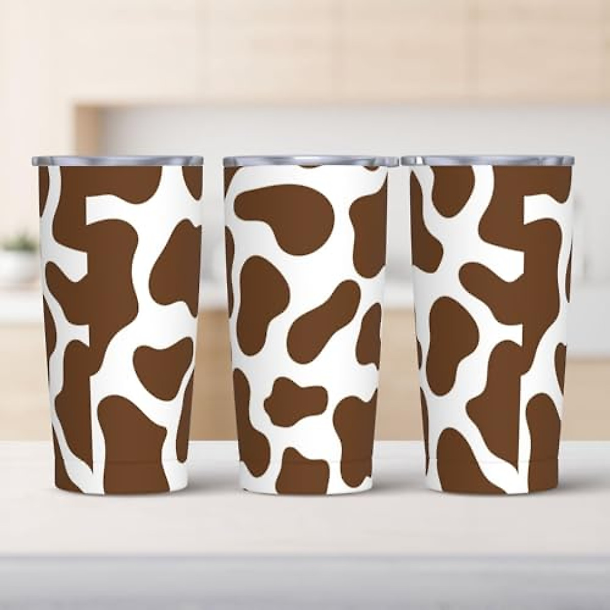 IYERSKD Psychedelic Brown Cow Print 20 oz Stainless Steel Tumbler Vacuum Insulated Leakproof Travel Mug for Car Office Gym