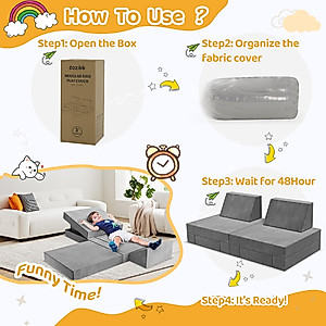 Modular Kids Play Couch Convertible - Toddler & Child Sofa DIY Creativing Play Couch for Playroom Bedroom Nursery Freely Removable Versatile Fold Kids Sofa for Playing
