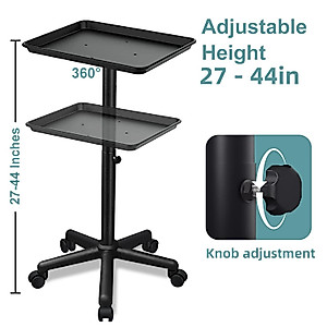 Wuissvnb Salon Tray on Wheels, Adjustable Hairstylist Rolling Tray with Wheels,Premium Aluminum Tattoo Tray,Suitable for spa Hairstylist Salon Trolley cart with Wheels-(Black)