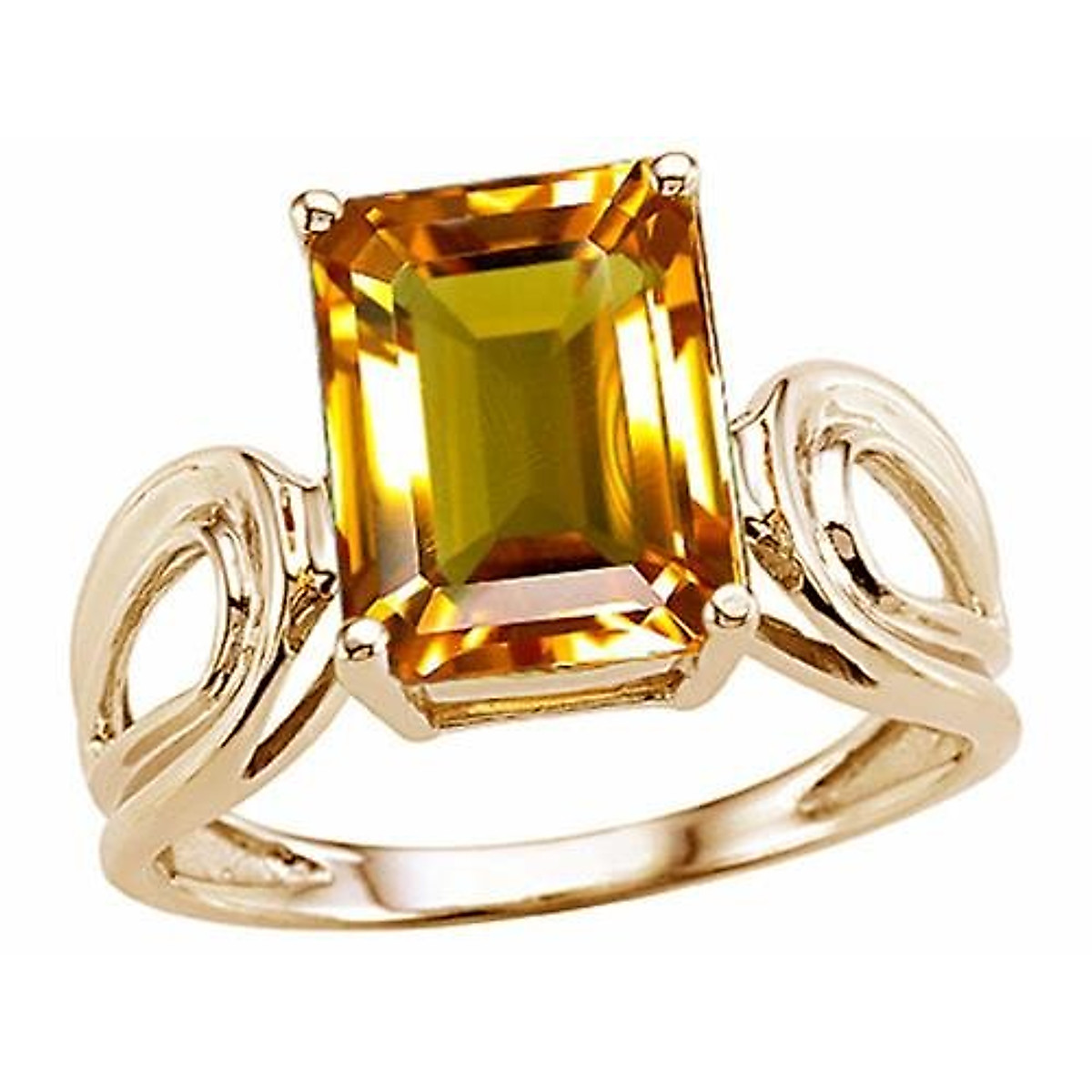 Tommaso Design Emerald Cut 10x8 mm Genuine Large Citrine Ring 14 kt White Gold Size 8