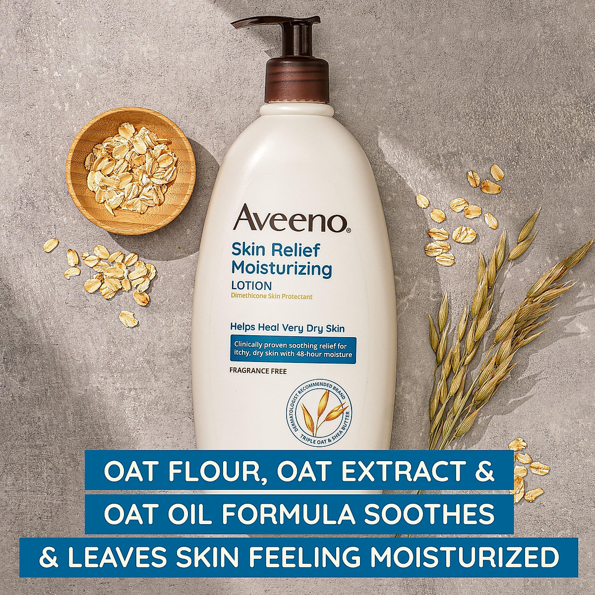 Aveeno Skin Relief Moisturizing Lotion for Very Dry Skin with Soothing Triple Oat & Shea Butter, Dimethicone Skin Protectant Helps Heal Dry Skin, Fragrance-Free, Twin Pack, 18 fl. oz, 2 Pack
