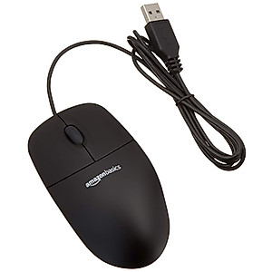 Amazon Basics 3-Button Wired USB Computer Mouse, Black