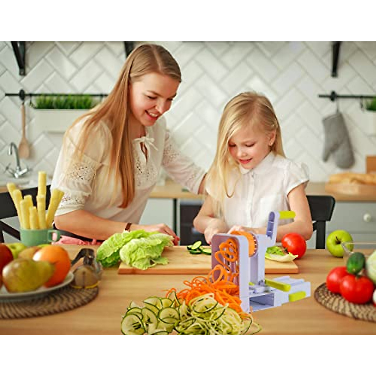 Brieftons QuickFold 5-Blade Spiralizer: Versatile & Compact Foldable Vegetable Spiral Slicer, Best Veggie Pasta Spaghetti Maker for Low Carb/Paleo/Gluten-Free with Brush & 4 Recipe Ebooks