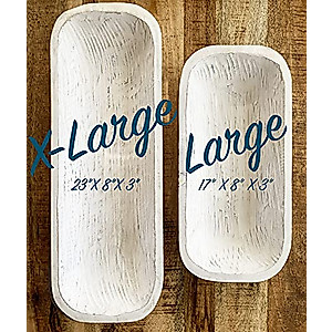 X-Large 23" White Dough Bowl, Hand-carved Mango Wood Tray, Rustic, Decorative, Hostess Gift, Farmhouse Decor, Lots of Uses Including: Decorative Dining Table Center Piece and Dough Bowl Candles