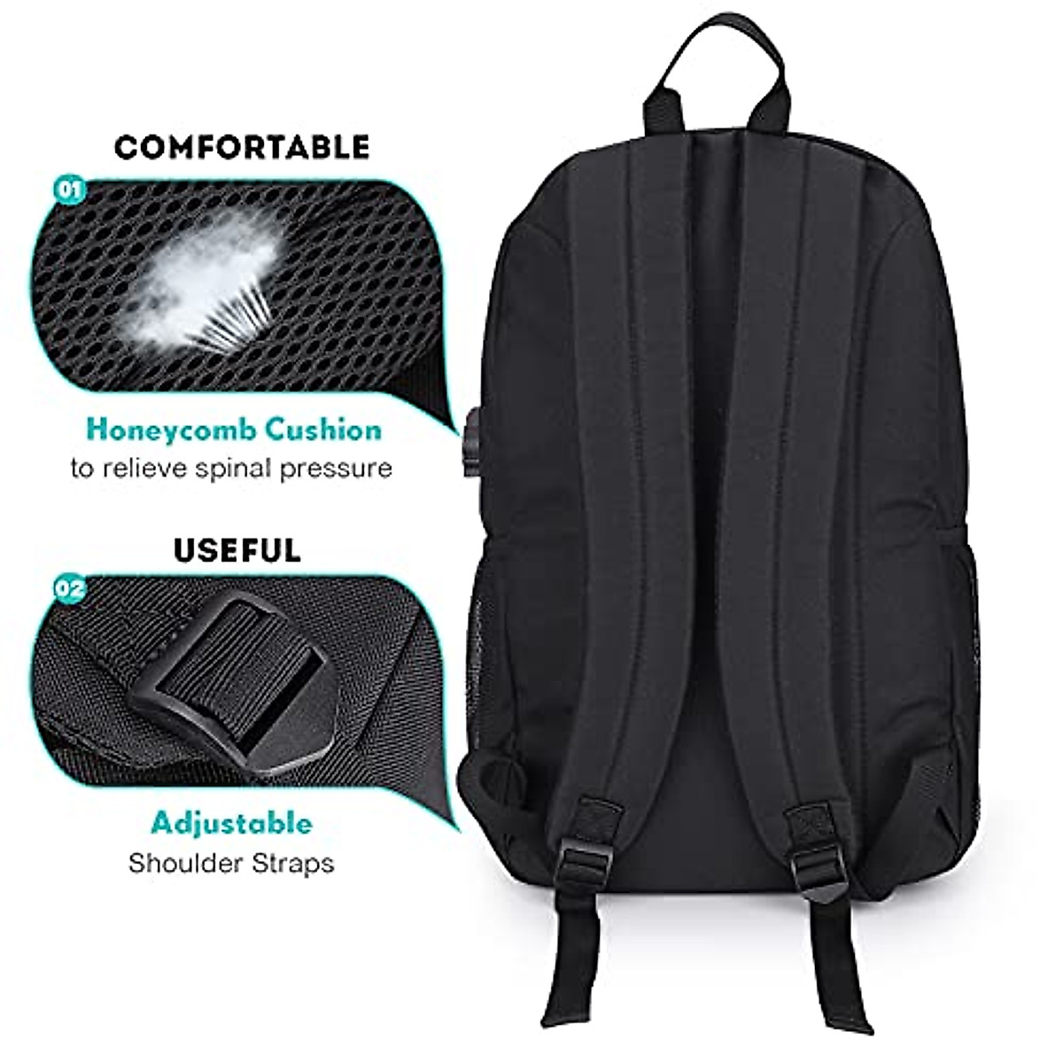 Pawsky Skateboard Anime Luminous Backpack School Backpack with USB Charging Port, Anti Theft Lock, Sling Bag & Pencil Case for Teen Boys and Girls, College School Bookbag Lightweight Laptop Bag, Black