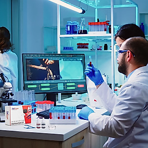 AmScope - 40X-2500X LED Digital Binocular Compound Microscope with 3D Stage + 5MP USB Camera & SP-14 Microscope Slide Preparation Kit Including Stains